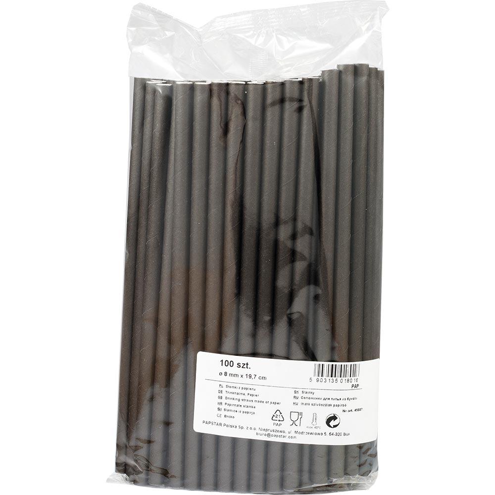 Papstar słomki papierowe 19,7cm czarne 100szt. 45667 - CzystySklep.pl